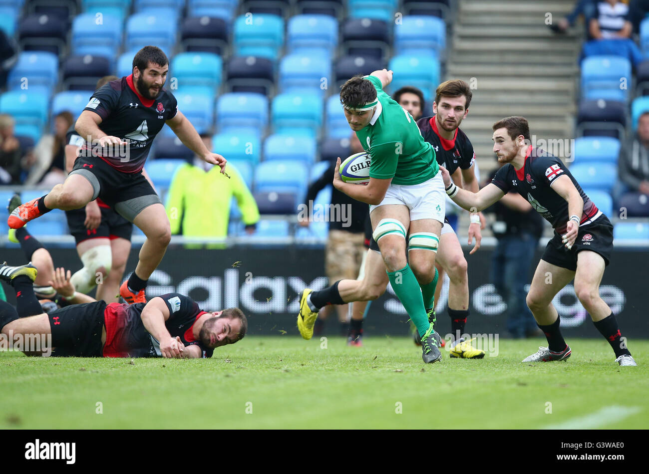 Ireland's Max Deegan breaks through the Georgia defence during the ...