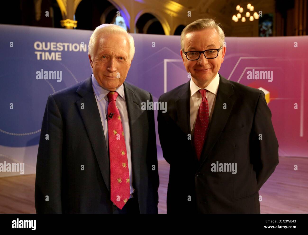 David Dimbleby (left) and Justice Secretary Michael Gove on the set of ...
