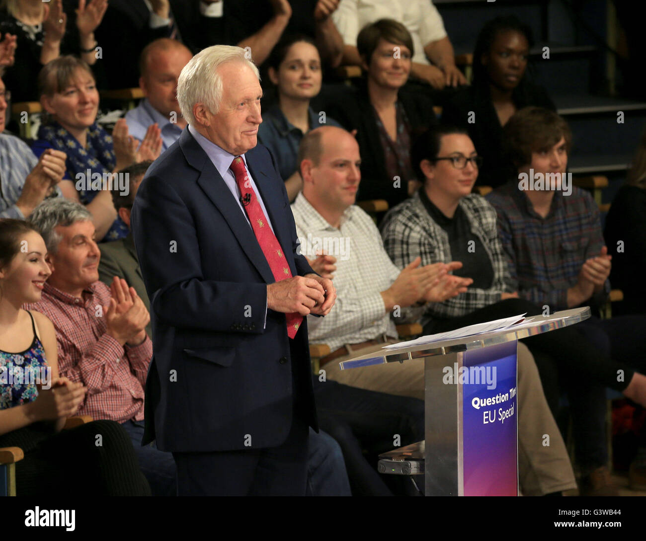 David Dimbleby on the set of Question Time EU Special: The Case for ...
