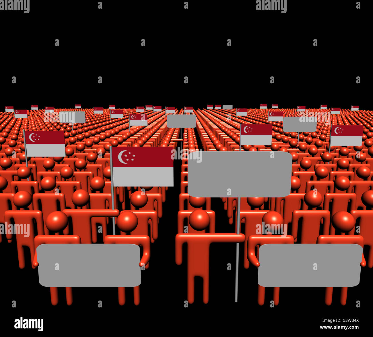 Crowd of people with signs and Singapore flags illustration Stock Photo ...