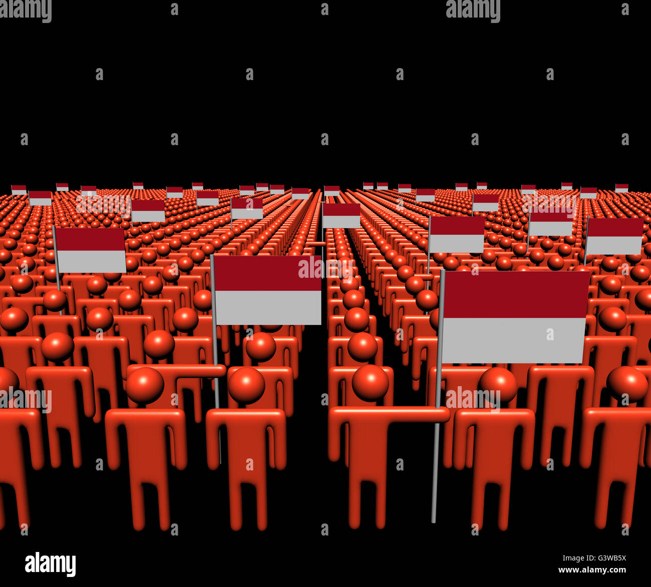 Crowd of abstract people with many Indonesian flags illustration Stock ...