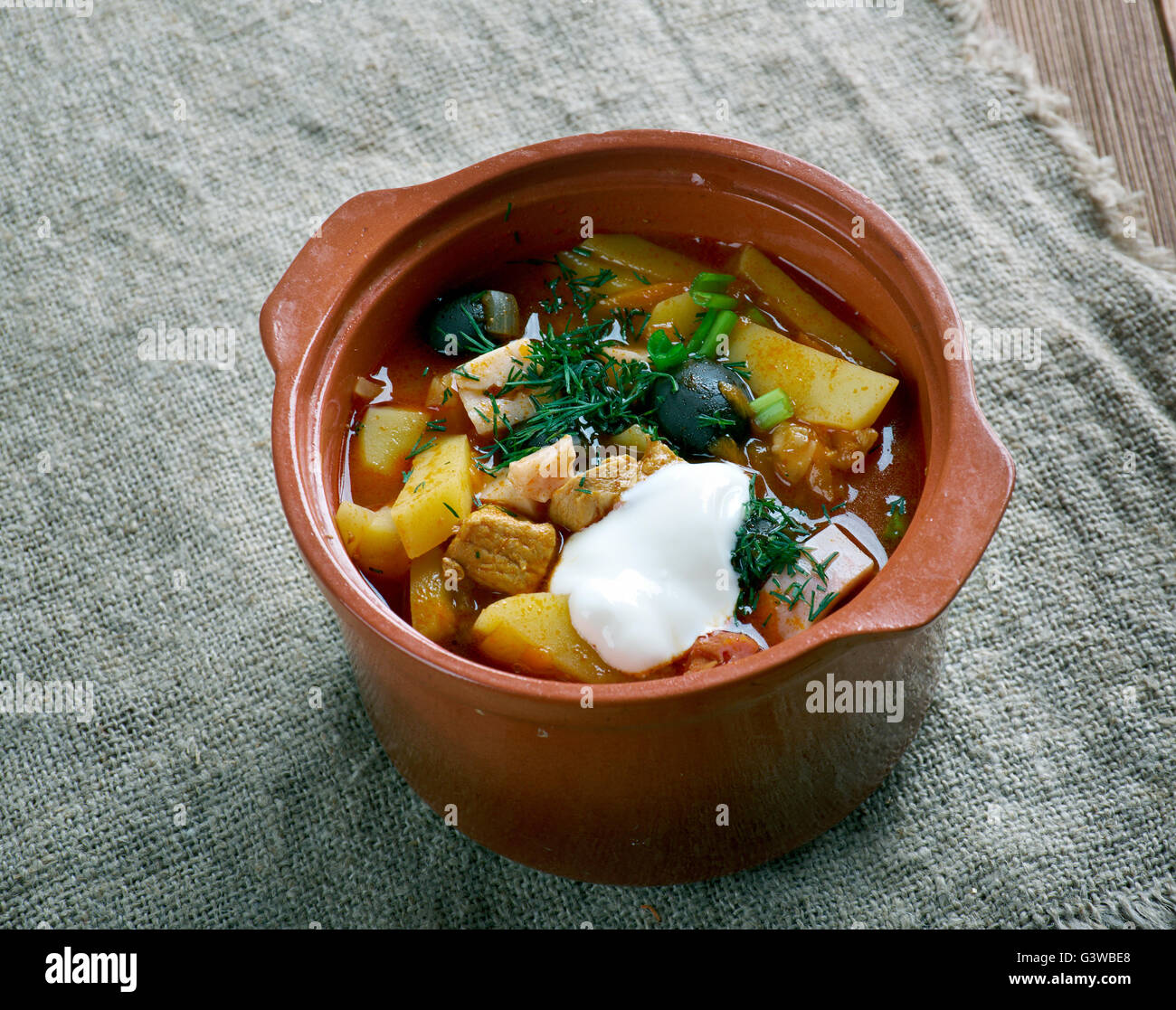 Seljanka a thick, spicy and sour Russian soup. ingredient being either ...