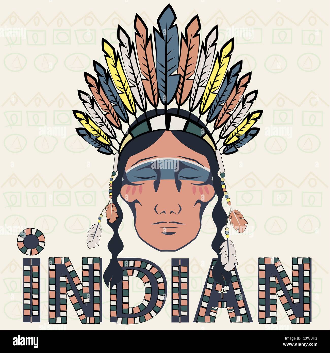 Head Indian injun wearing headdress with feathers Stock Vector Image ...