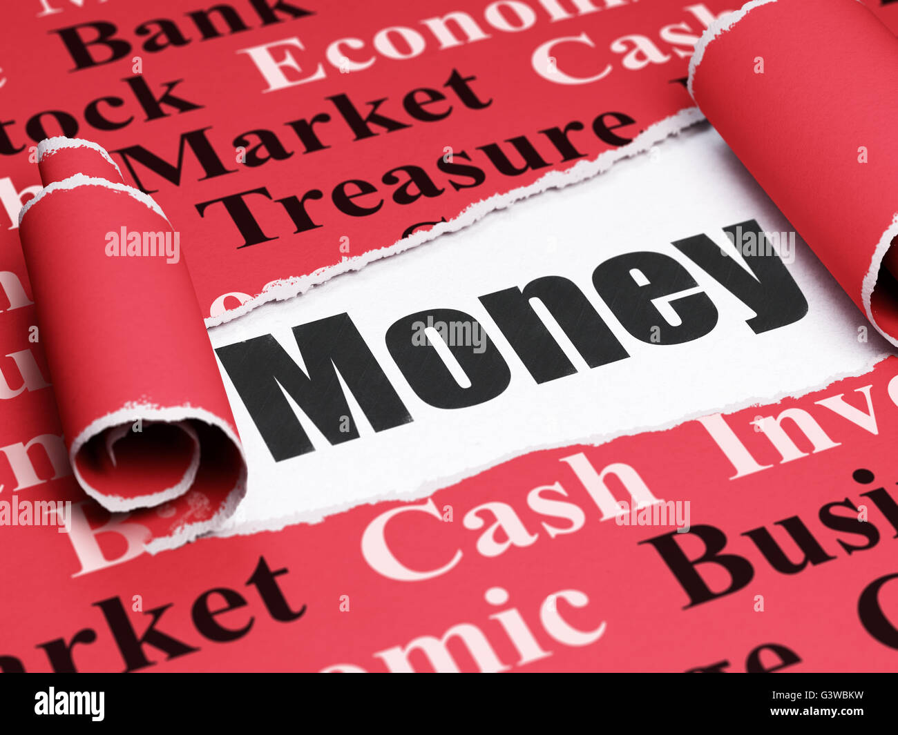 Currency concept: black text Money under the piece of torn paper Stock ...