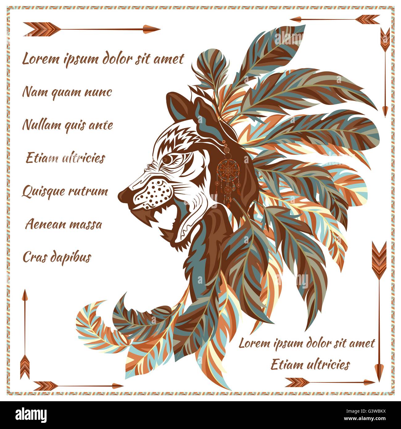 Envelope in ethnic style image of the wolf with feathers, arrows Stock ...