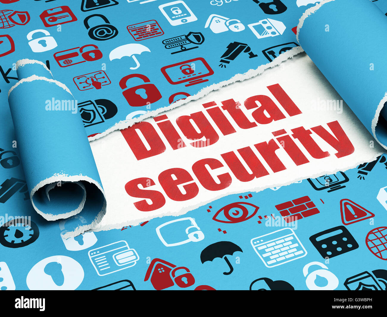 Safety concept: red text Digital Security under the piece of torn paper ...