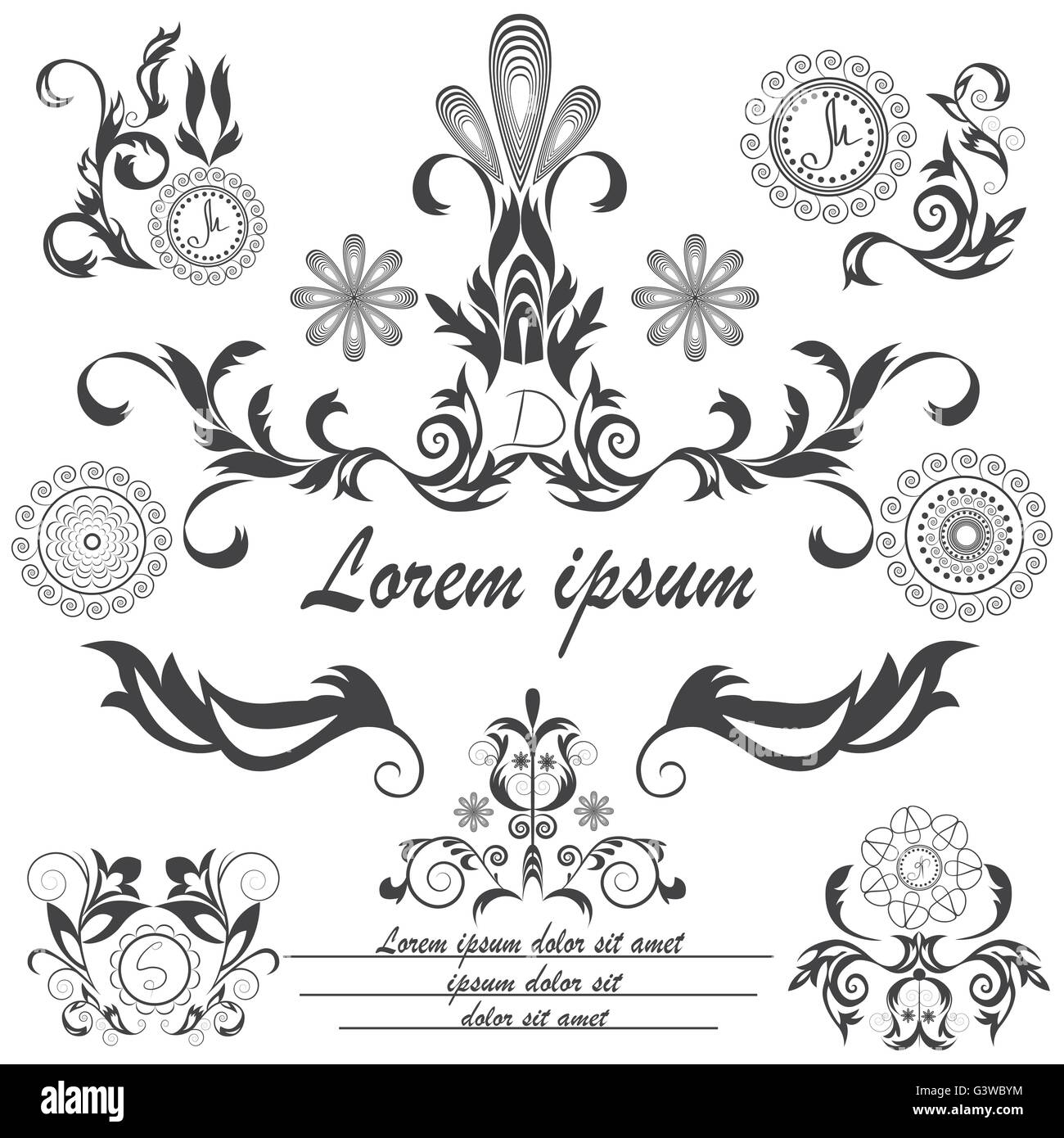 Monogram logos set Black and White Stock Photos & Images - Alamy