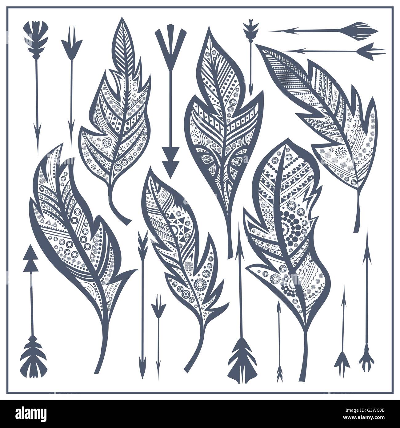 Set tribal feathers, arrow zentangle Stock Vector Image & Art - Alamy