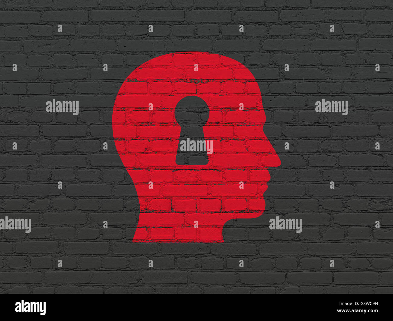 Advertising concept: Head With Keyhole on wall background Stock Photo ...
