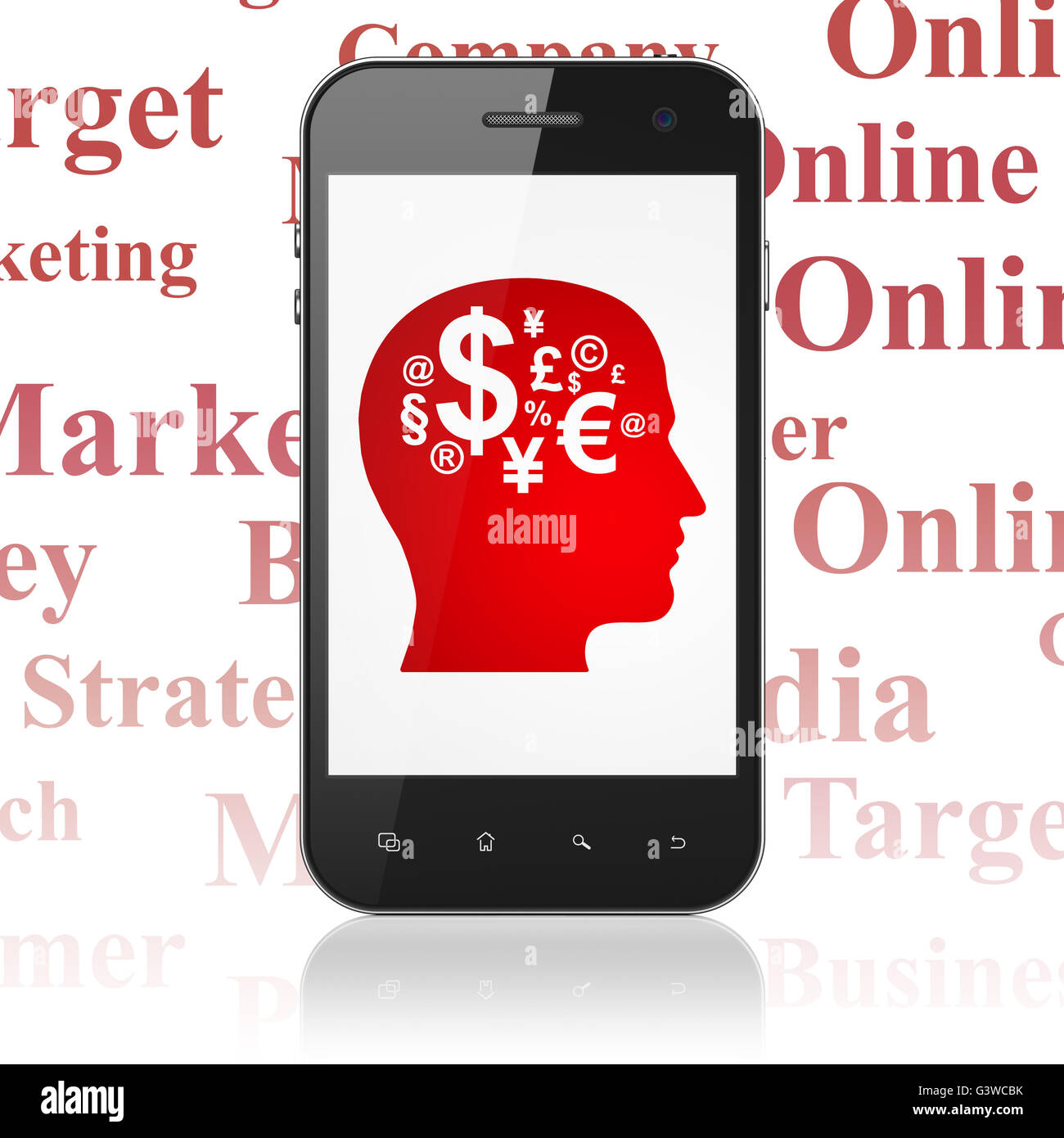 Advertising concept: Smartphone with Head With Finance Symbol on ...