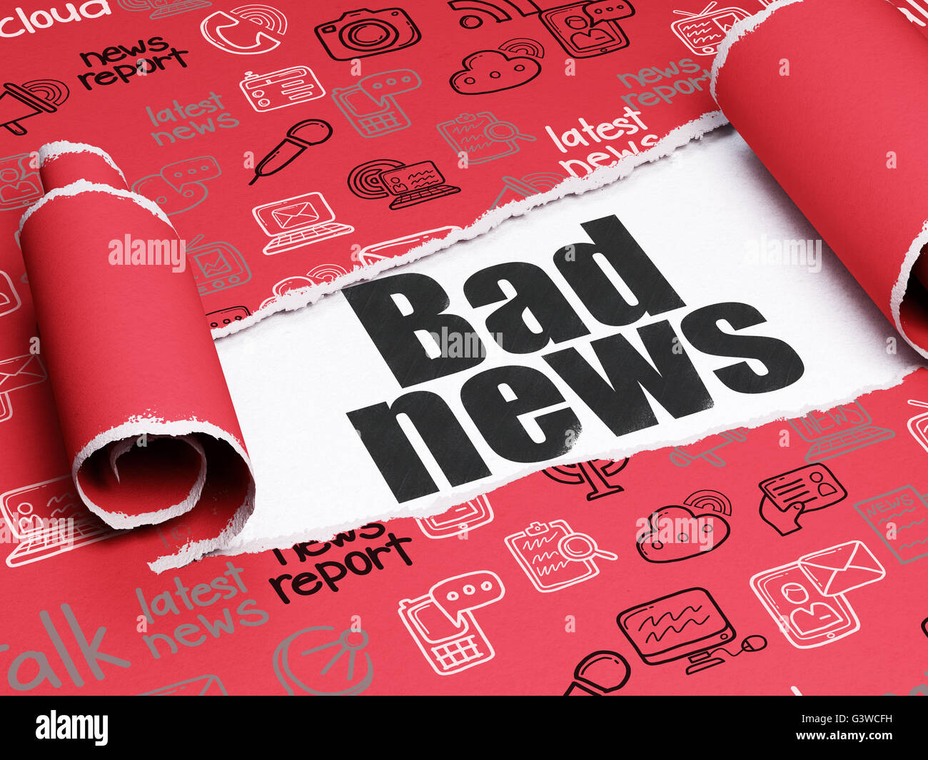 News concept: black text Bad News under the piece of torn paper Stock ...