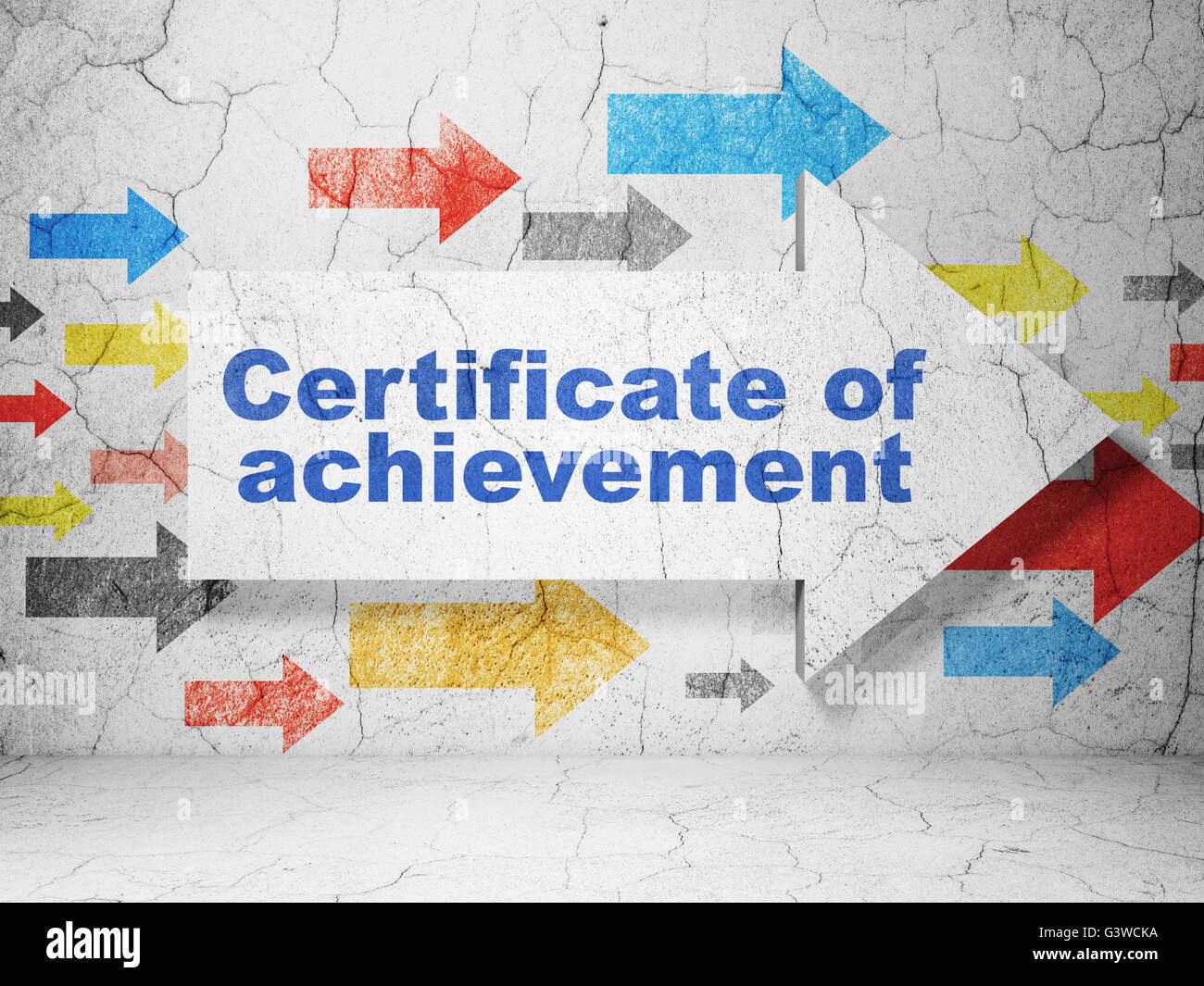 Learning concept: arrow with Certificate of Achievement on grunge wall ...