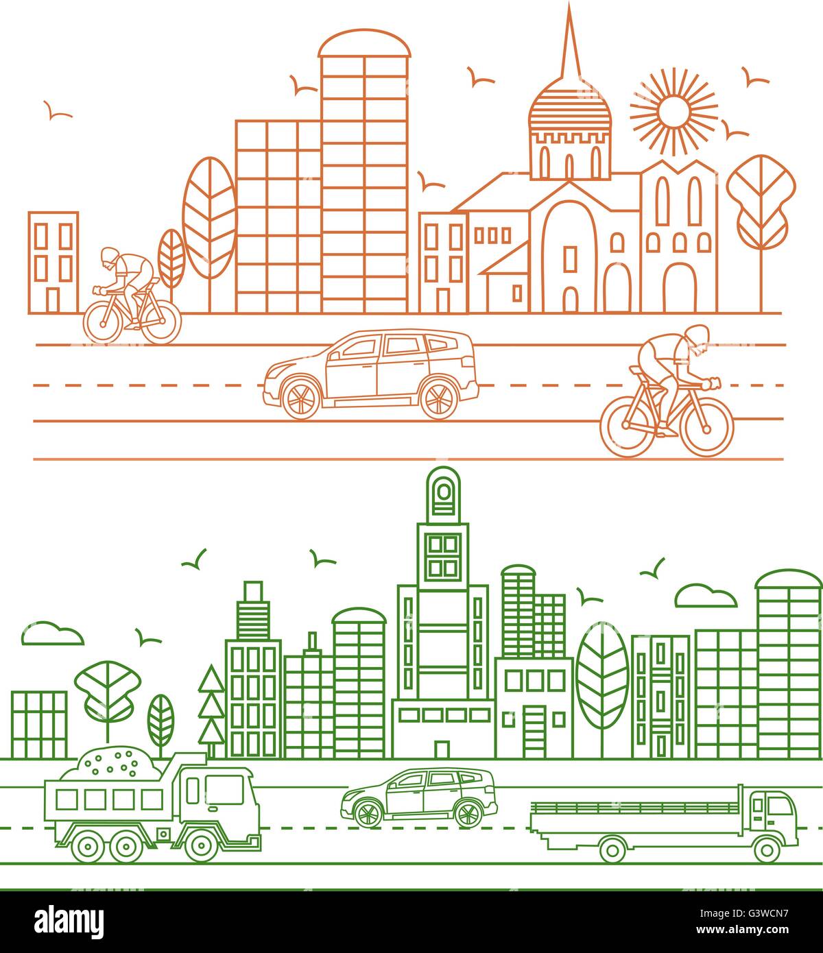 City illustration in linear style Stock Vector Image & Art - Alamy