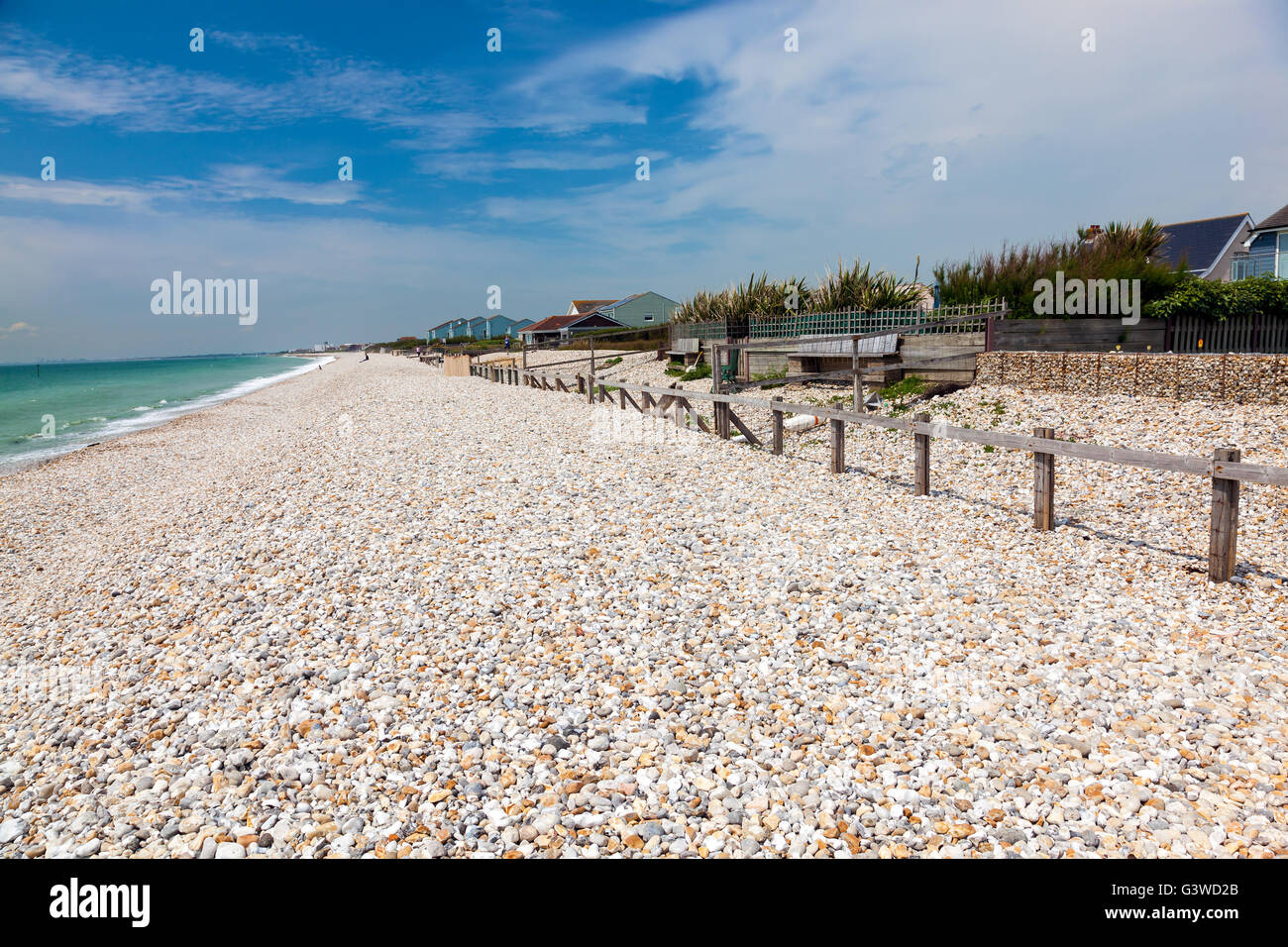 Shingle beach at Bracklesham Bay on the Manhood Peninsula in West ...