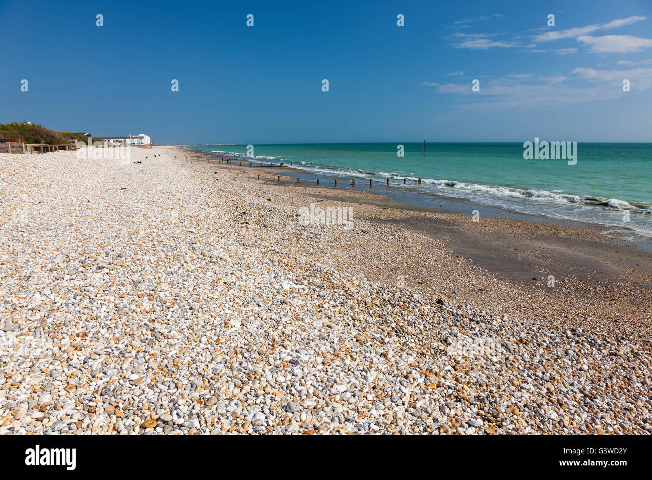 Shingle beach at Bracklesham Bay on the Manhood Peninsula in West ...