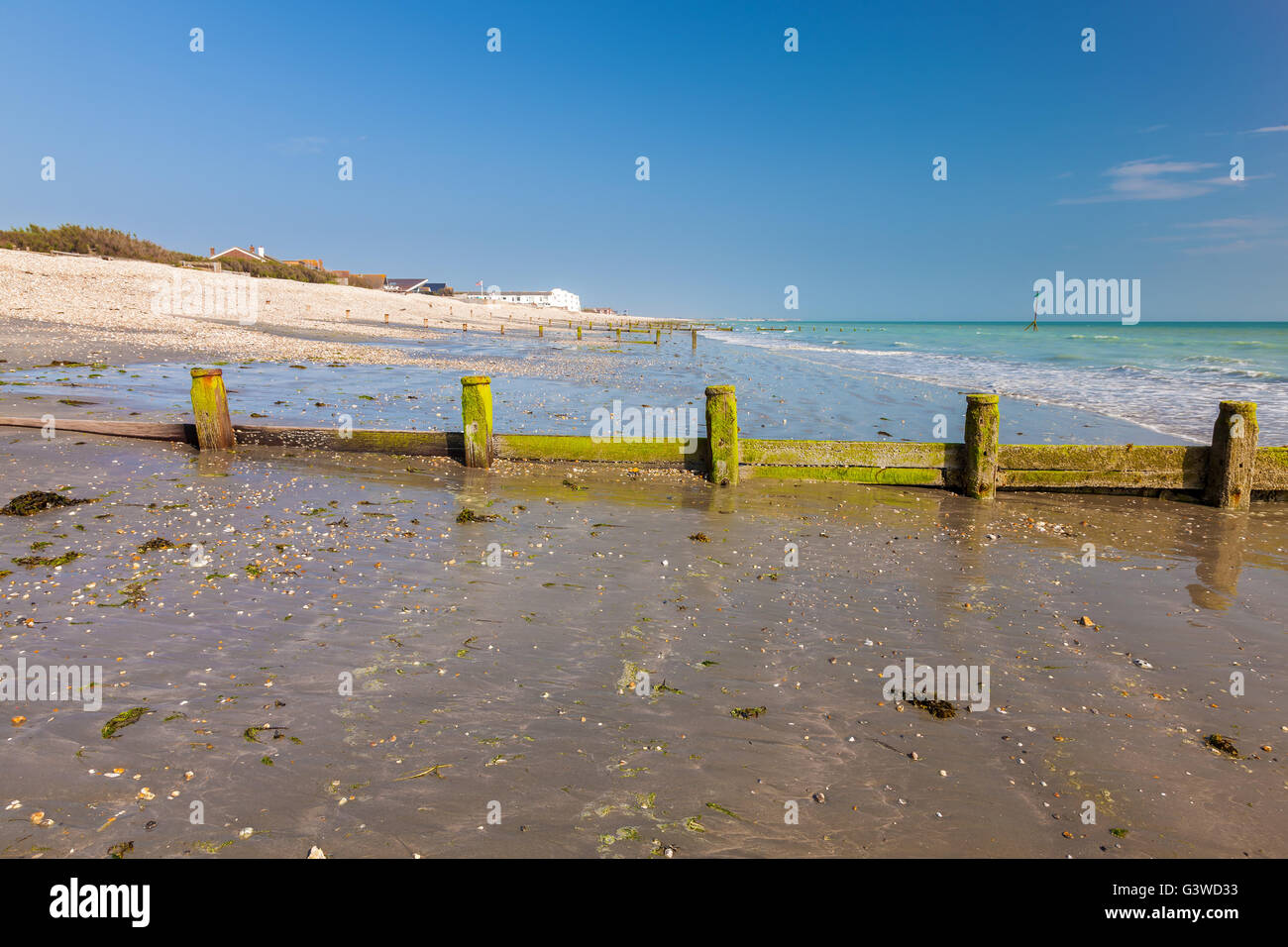 Timber Groyne on the beach at Bracklesham Bay on the Manhood Peninsula ...