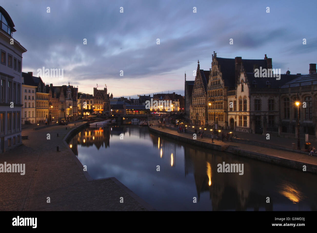 Korenlei and Graslei, late evening, Ghent, Belgium Stock Photo - Alamy