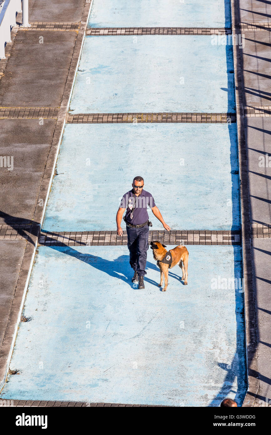 Martinique Police Officer with Police dog on pier Stock Photo - Alamy