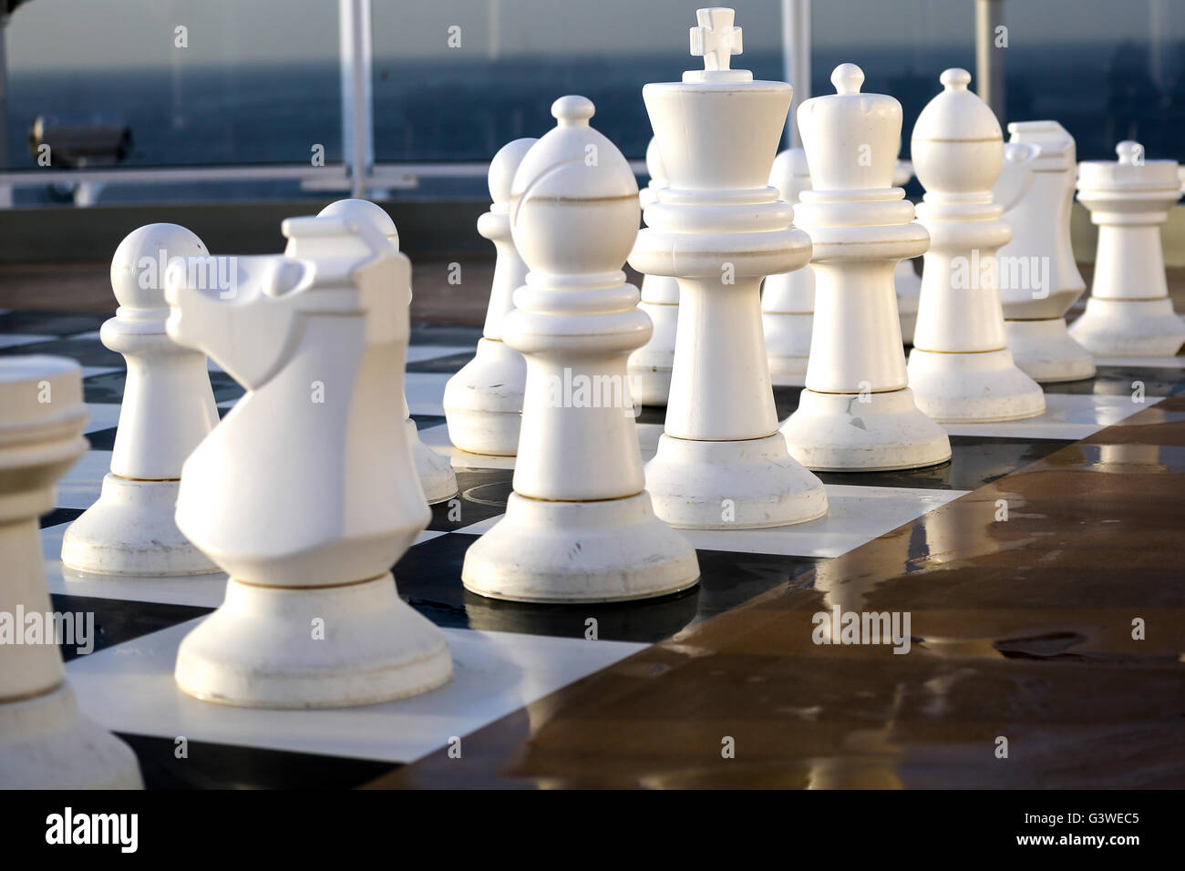 Chess pieces on Queen Elizabeth. Cunard Liner Stock Photo - Alamy