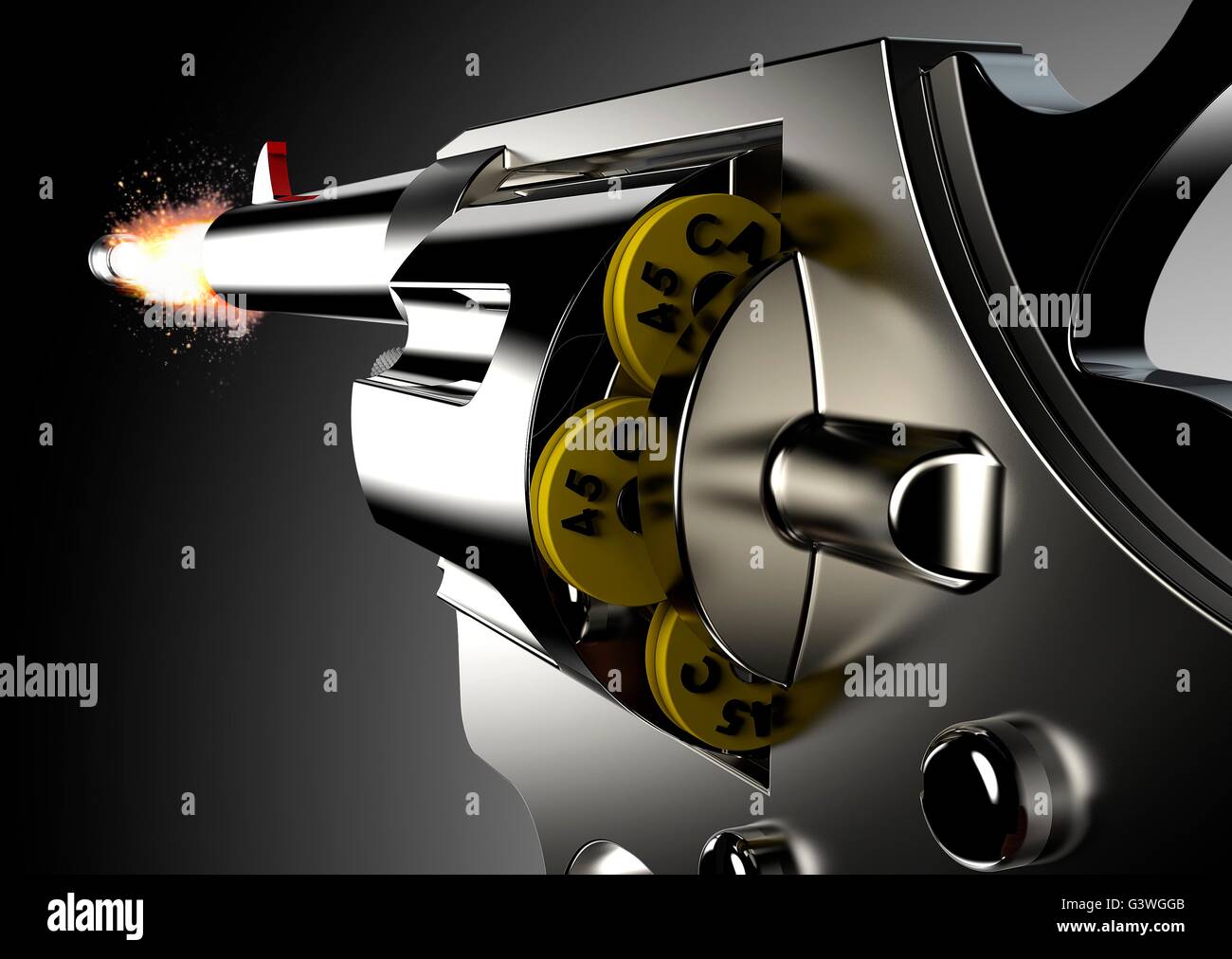 Gunshot from pistol isolated on a white background Stock Photo - Alamy