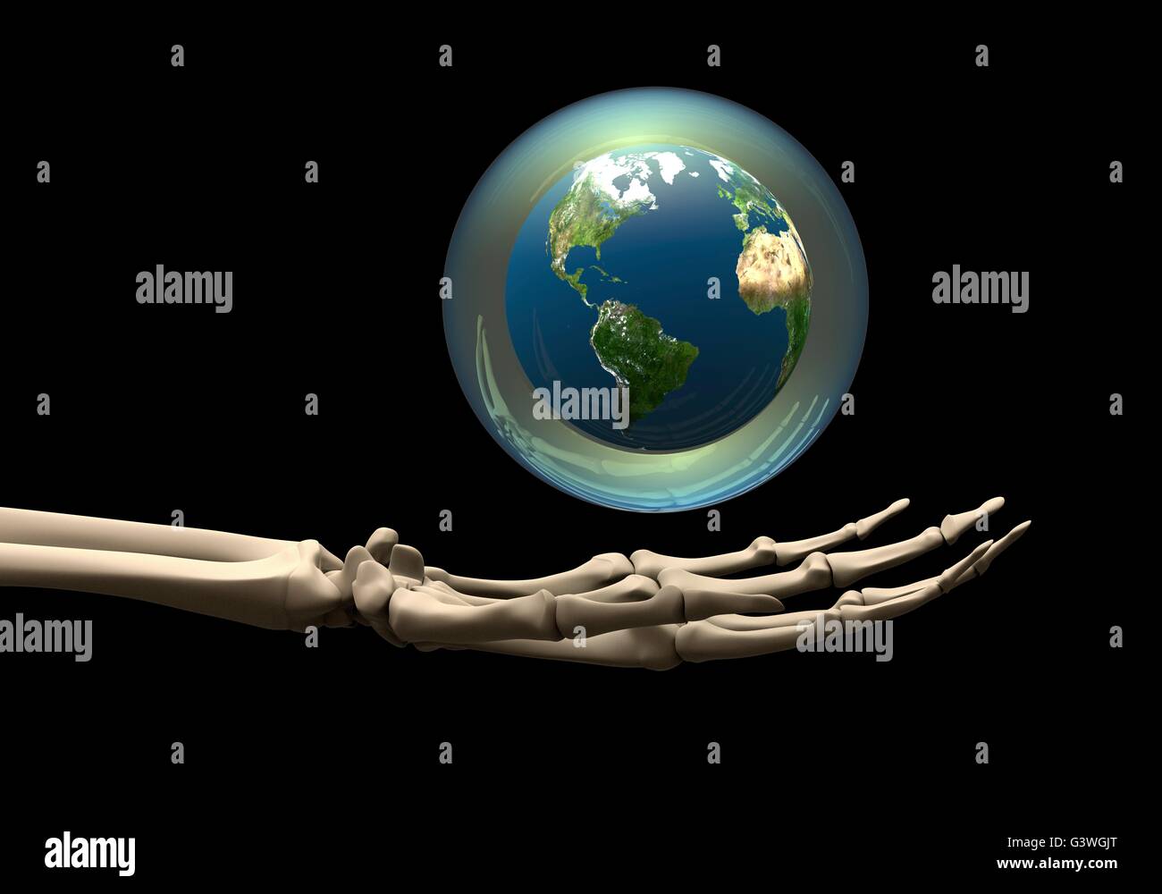 business Hand holding globe in bubble Earth texture map courtesy of ...