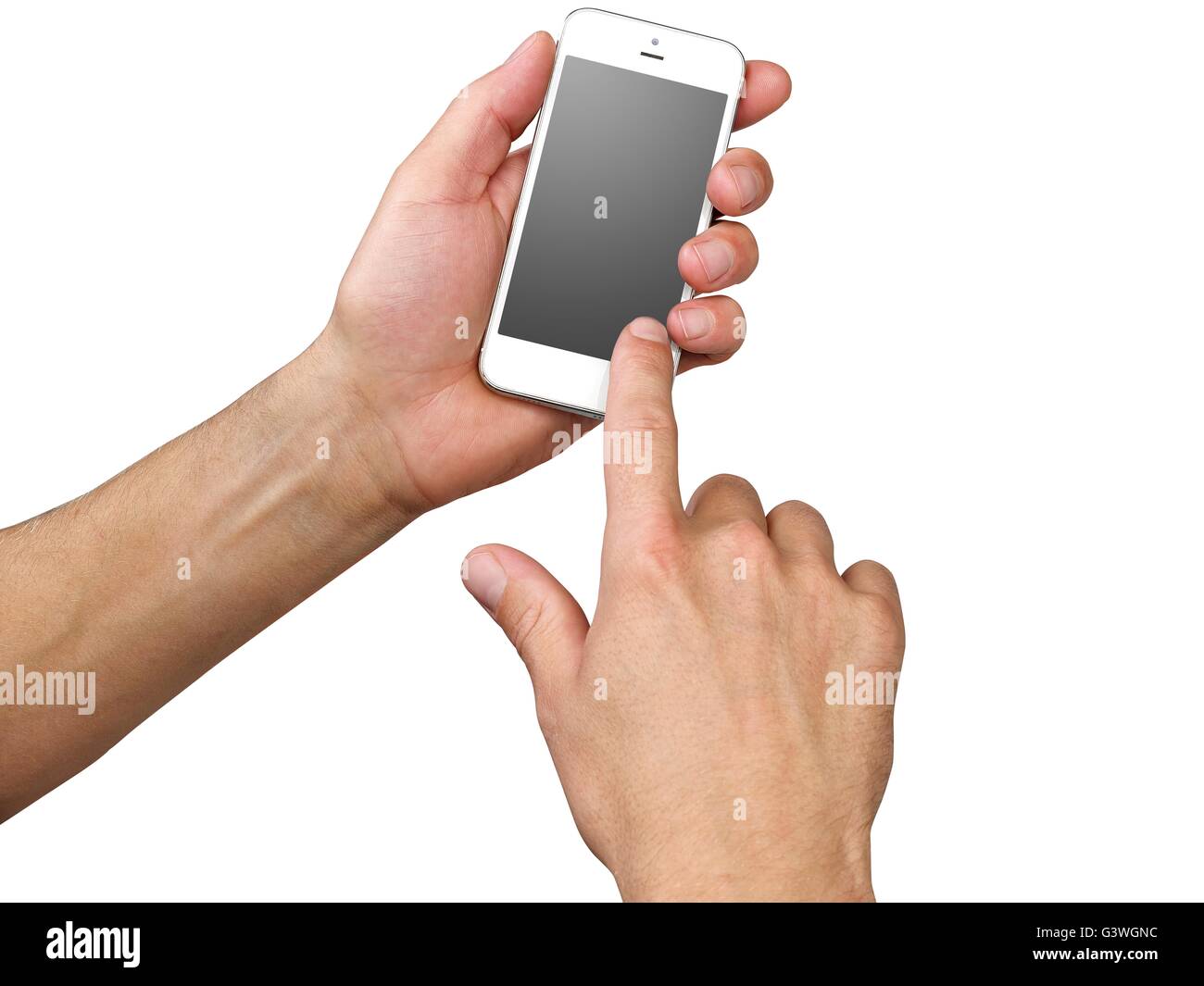 hands holding a phone isolated on white Stock Photo - Alamy