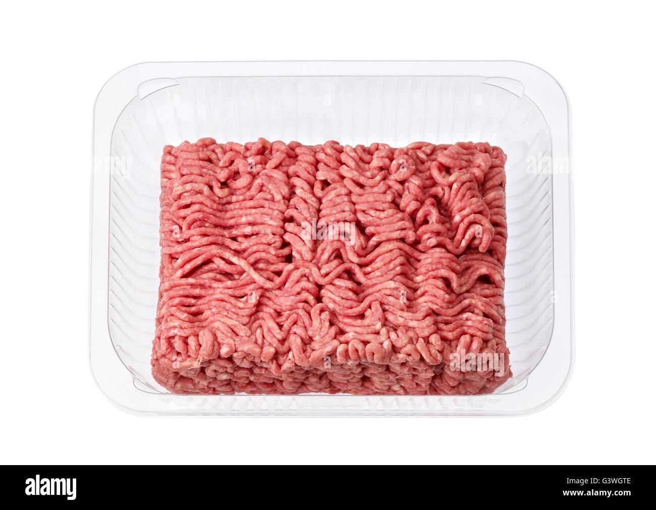 minced meat in the shop packing isolated on white Stock Photo - Alamy