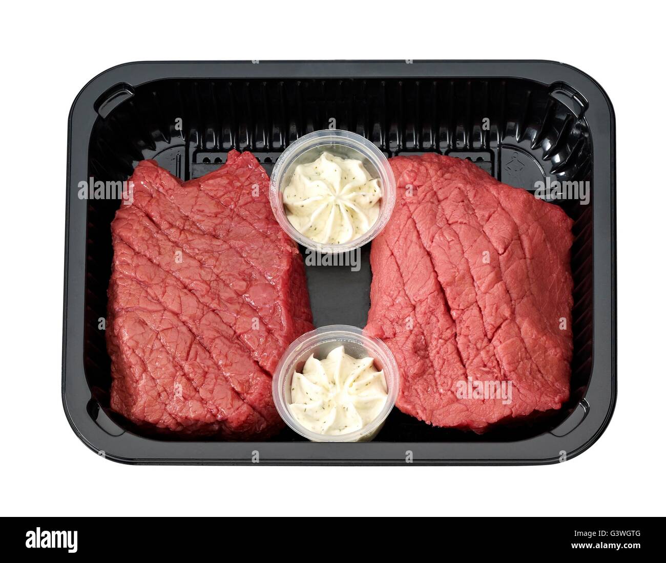 Beef Steak Packaged on tray with butter Stock Photo - Alamy