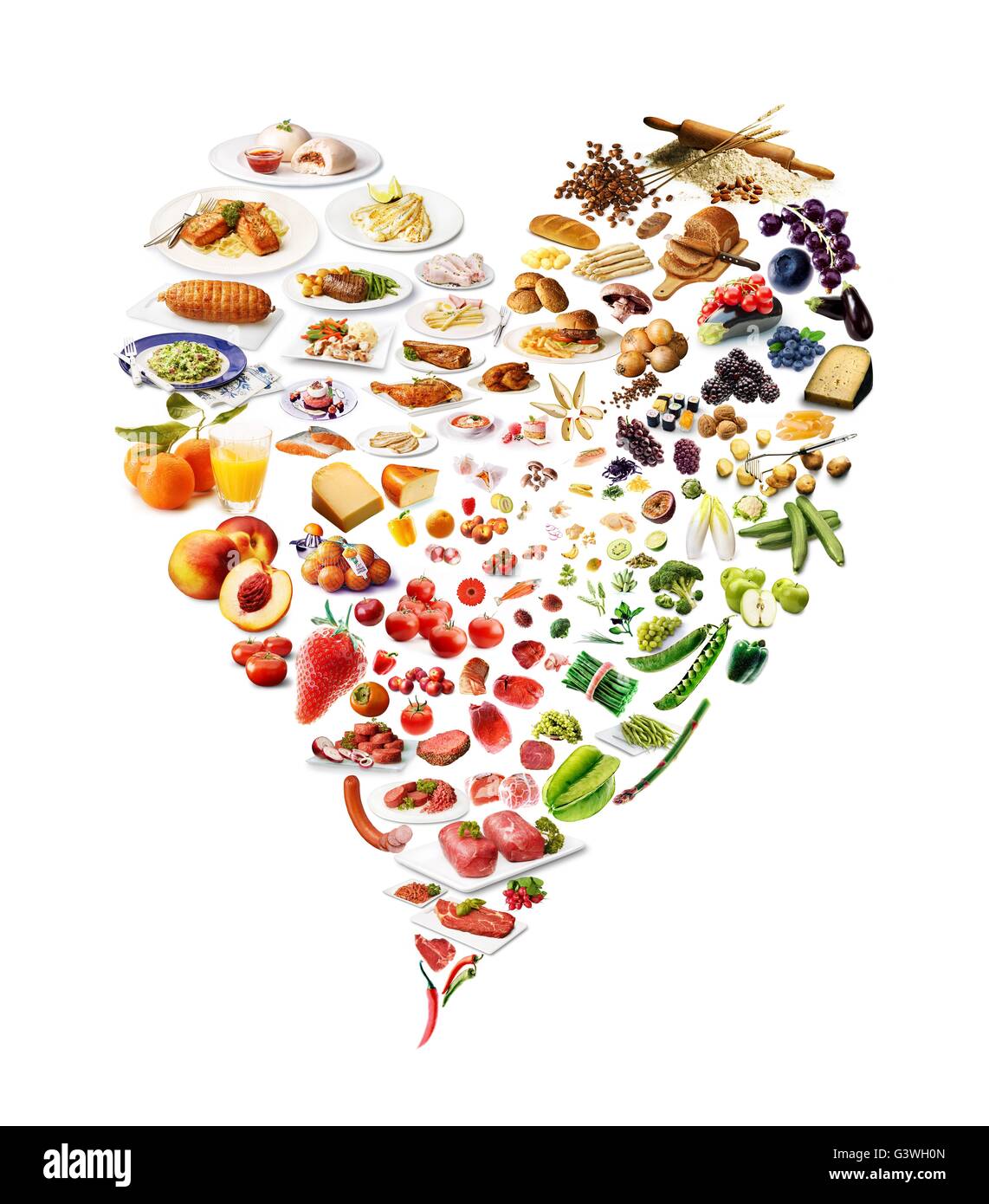 heart made of food isolated on white background Stock Photo - Alamy