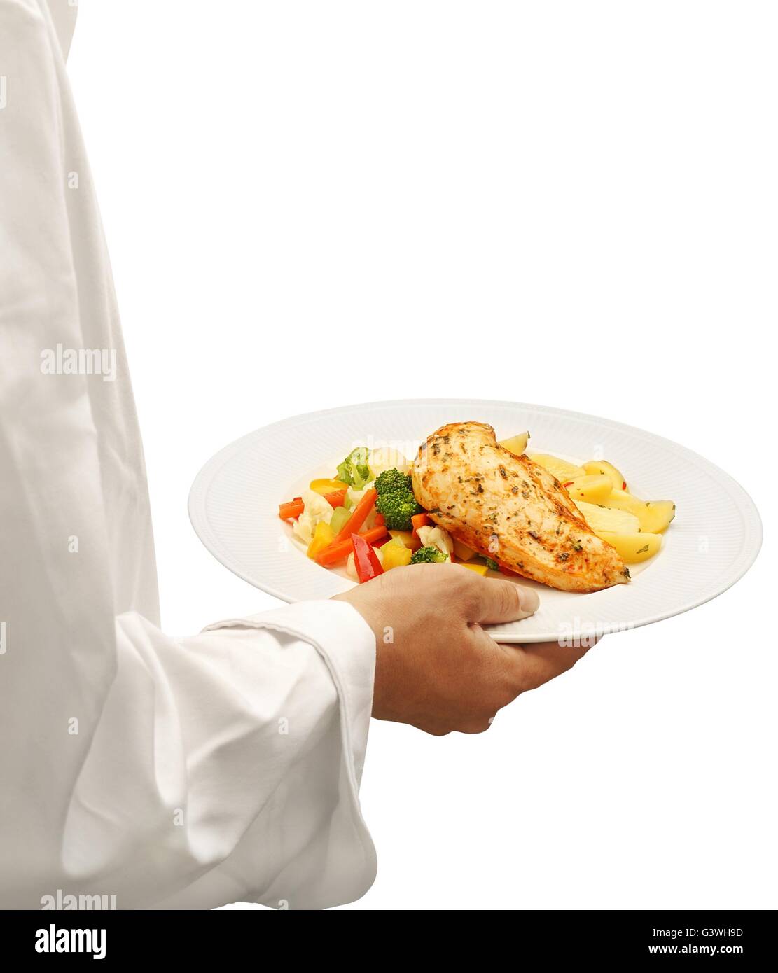 chef Serving food with clipping path isolated on white Stock Photo - Alamy