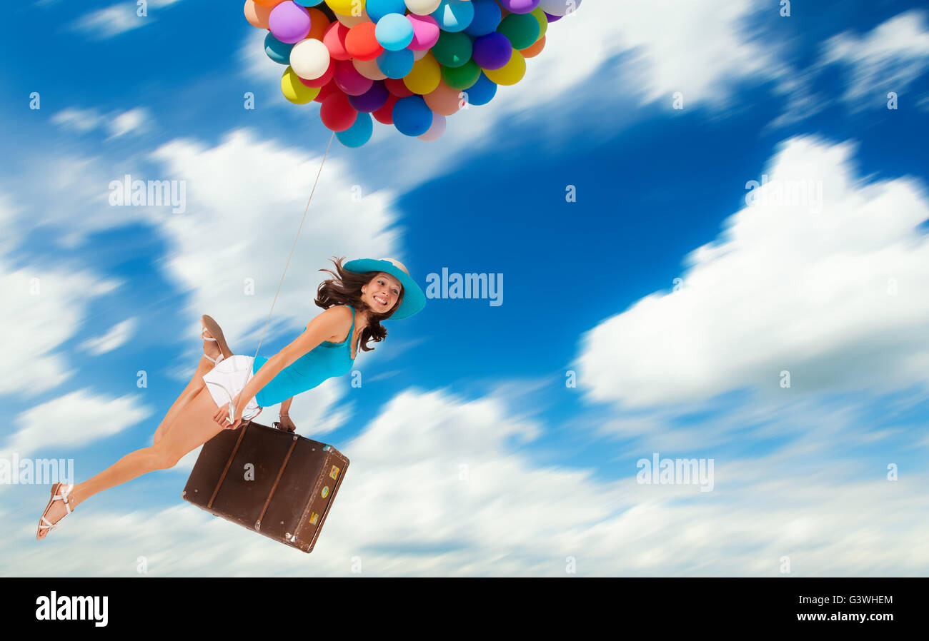 Flying Girl With Balloons