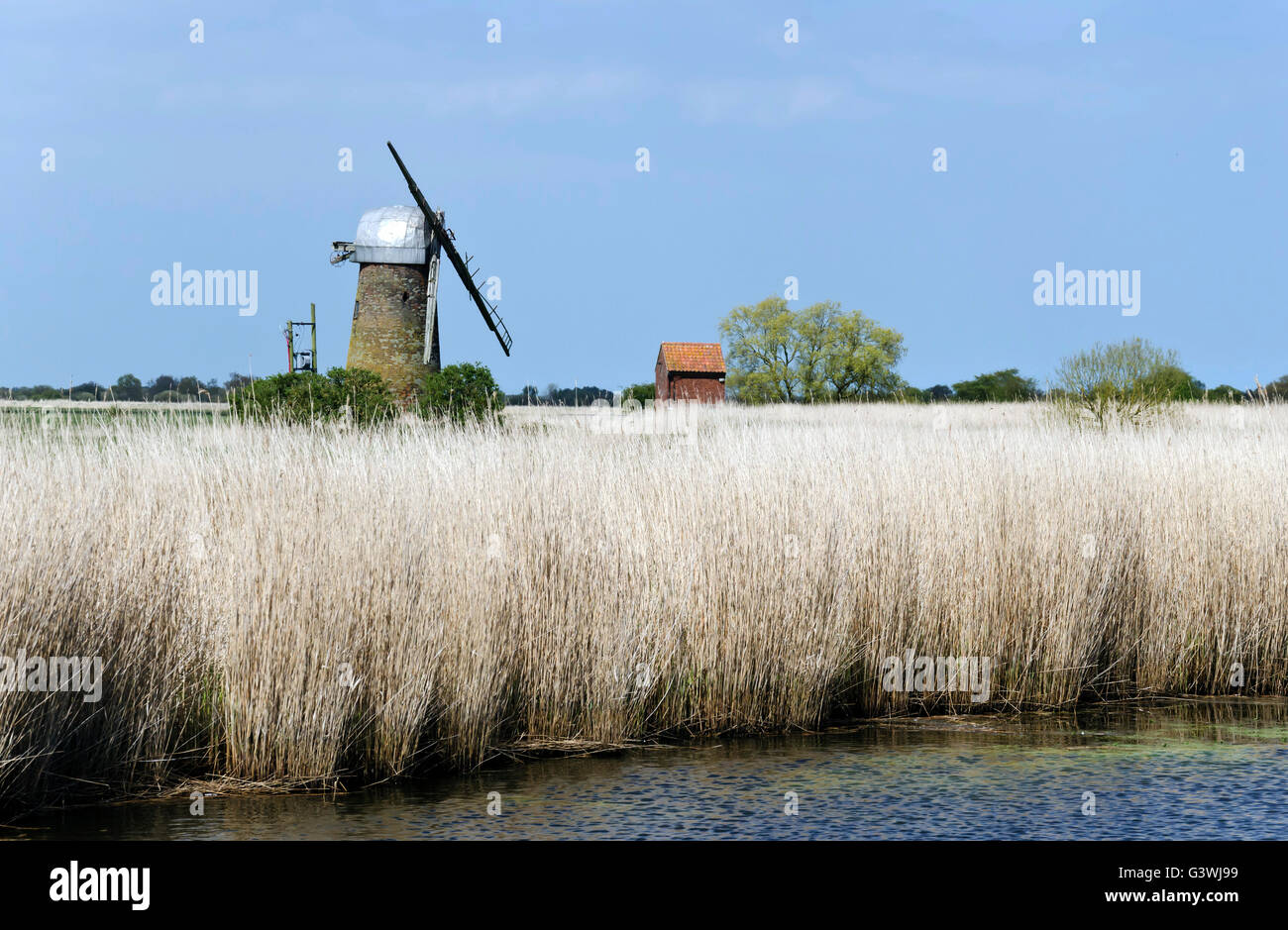 Old wind drainage mill alongside its new electric pump replacement near ...