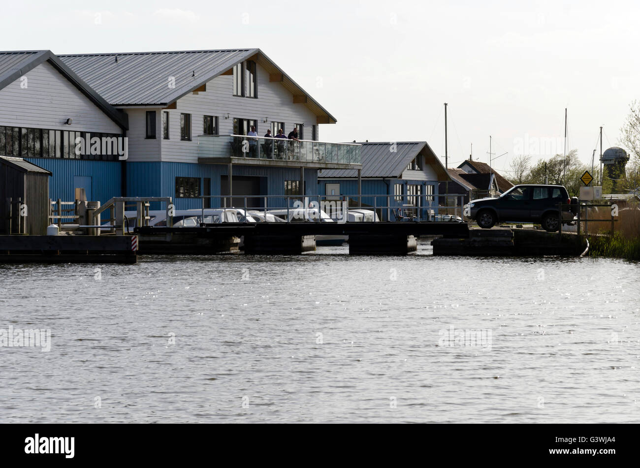 Floating bridge across the River Thurne at Martham Ferry on the Norfolk ...