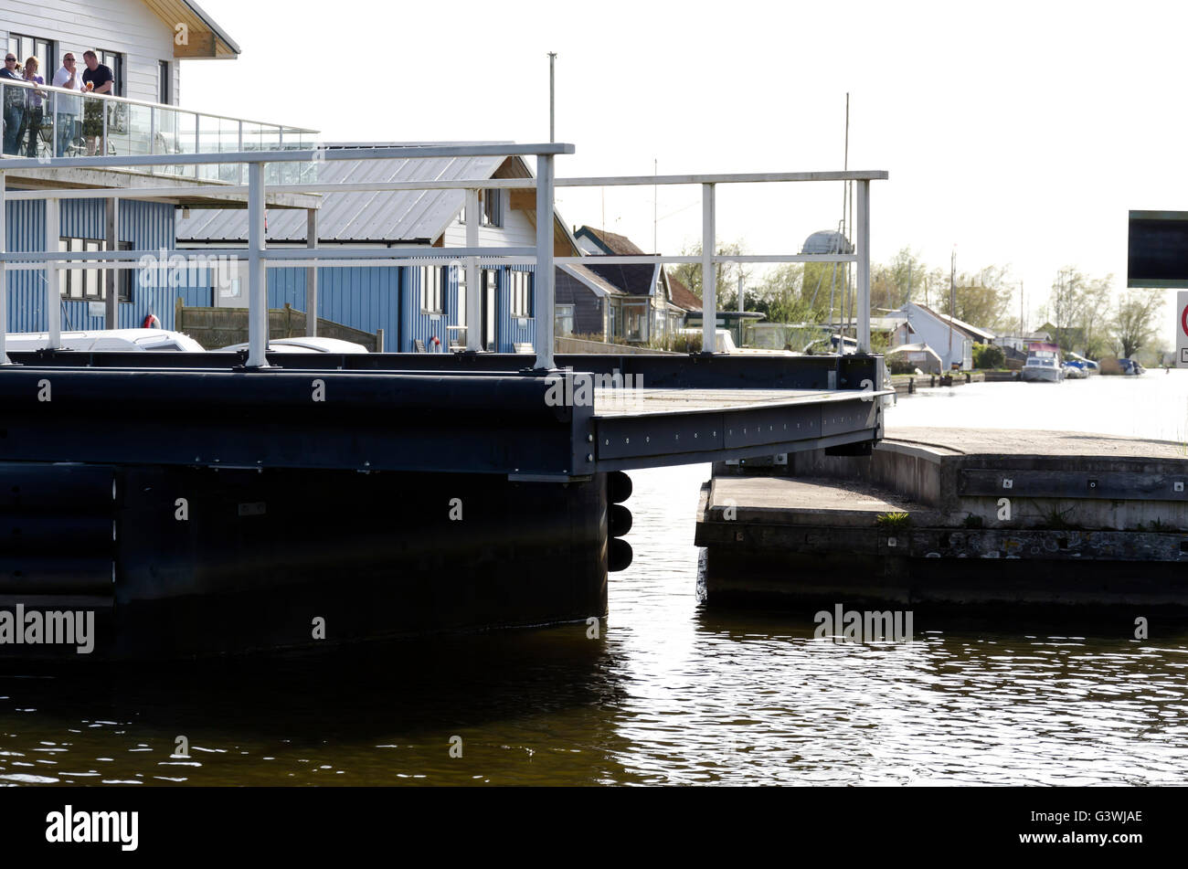 Floating bridge across the River Thurne at Martham Ferry on the Norfolk ...