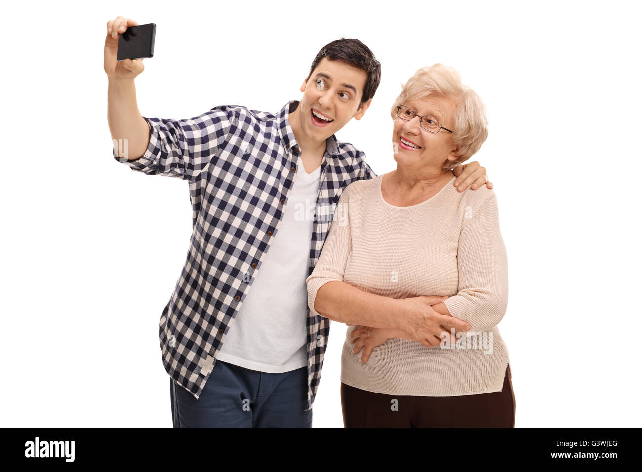 Phone selfie happy family Cut Out Stock Images & Pictures - Alamy