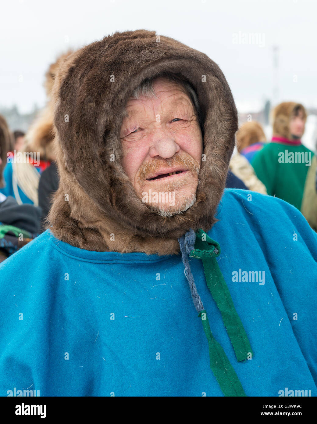 elderly nenets in national clothes, malitsa. The Yamal Peninsula Stock ...