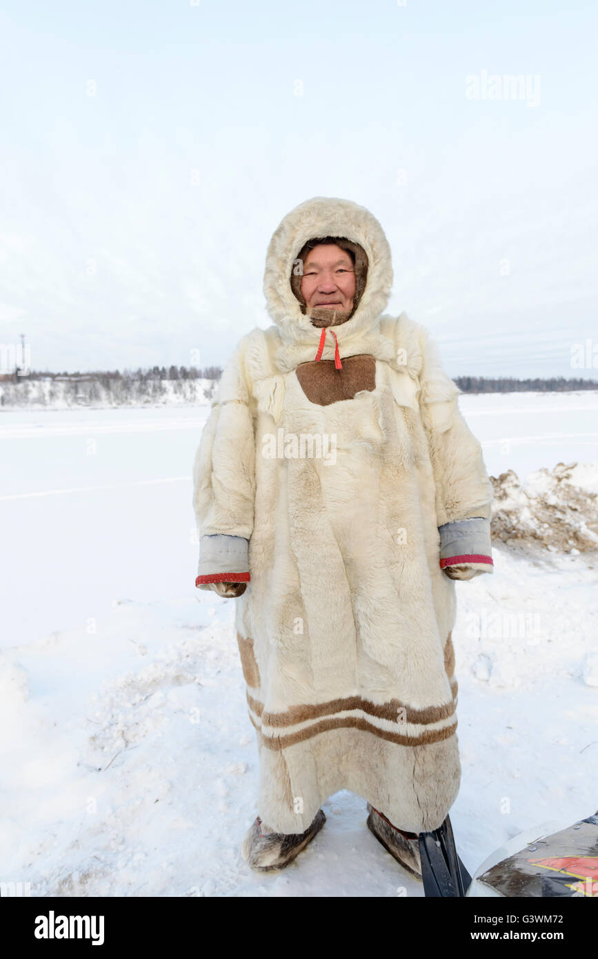 elderly nenets in national clothes, malitsa. The Yamal Peninsula Stock ...