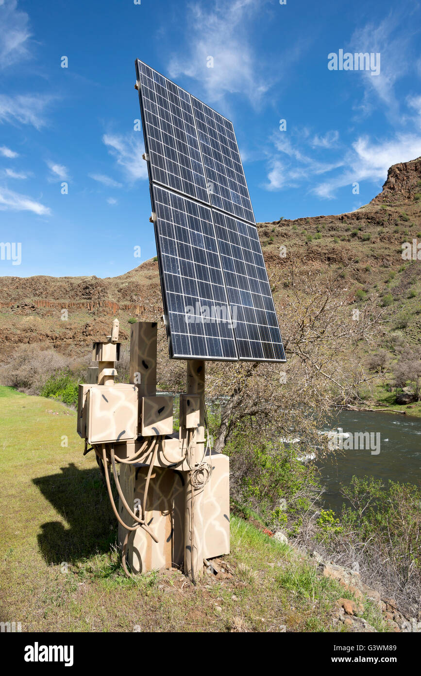 Solar panel powering a remote PIT tag counting system on Oregon's ...