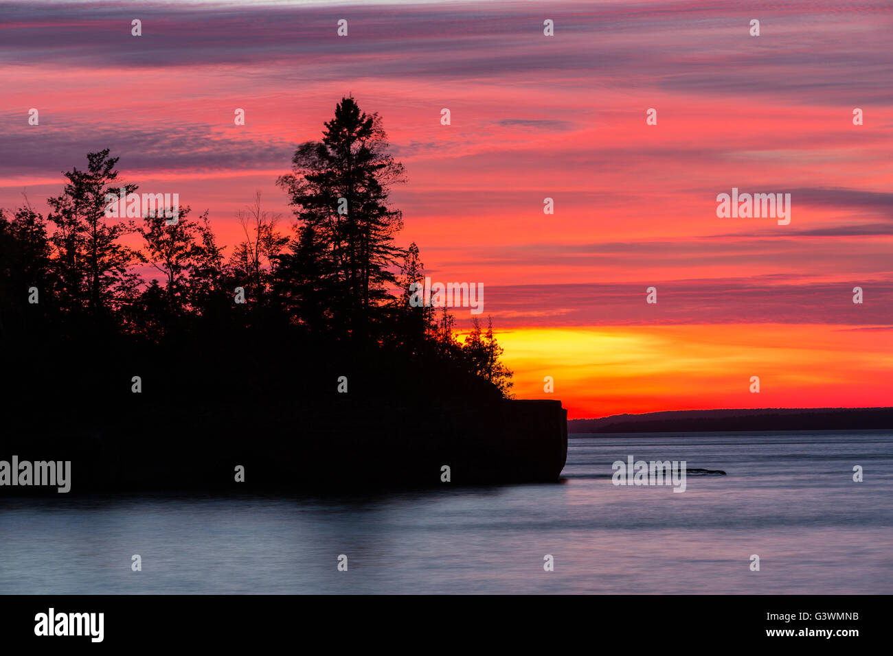 Lake Superior Sunset - A fiery blaze lights the sky from this late day ...