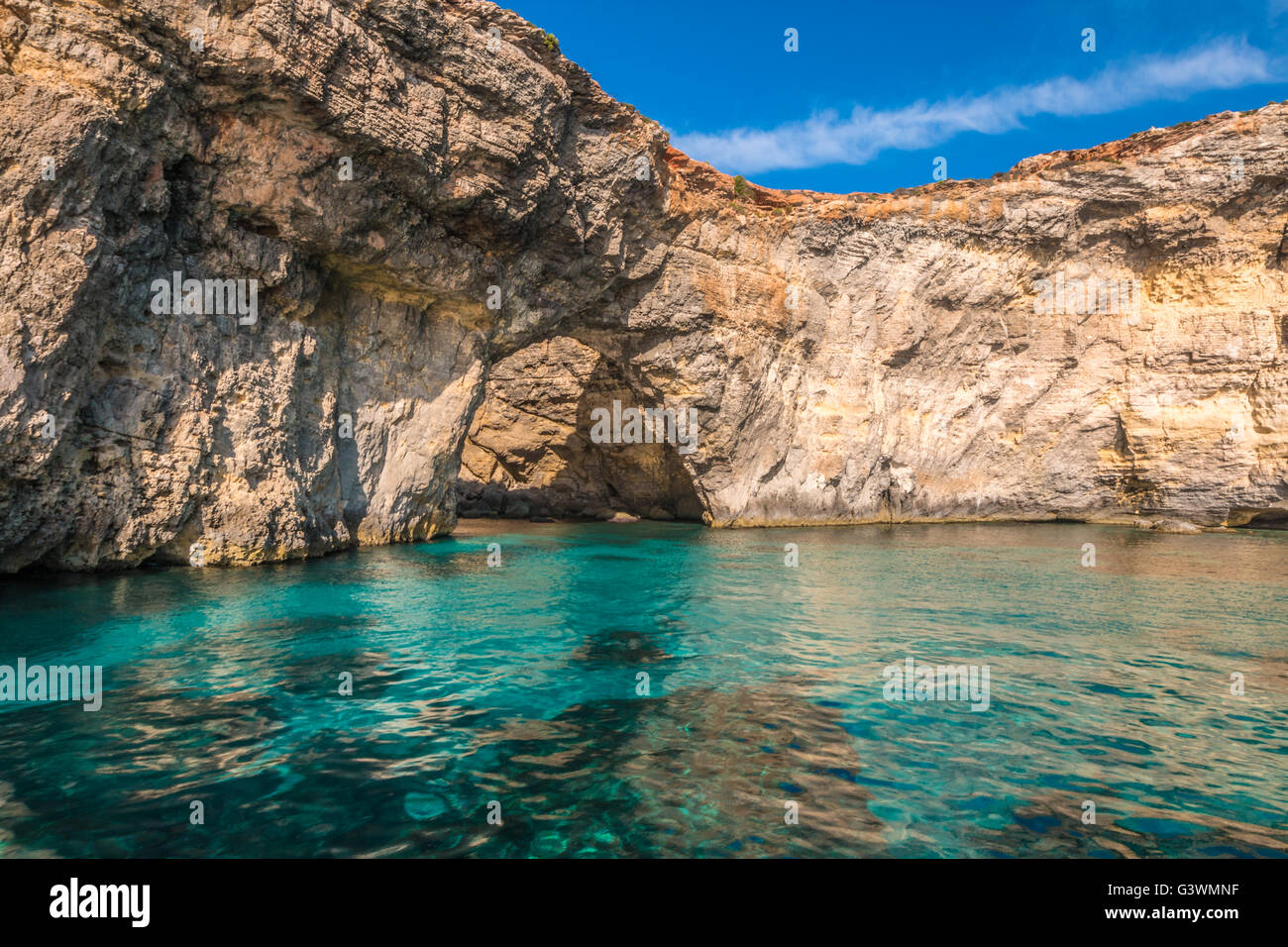 Caves in Comino Island Malta Stock Photo - Alamy