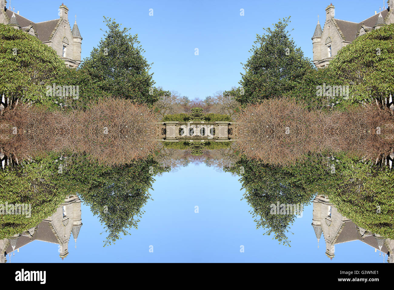 A symmetrical image of a castle and a fence Stock Photo - Alamy