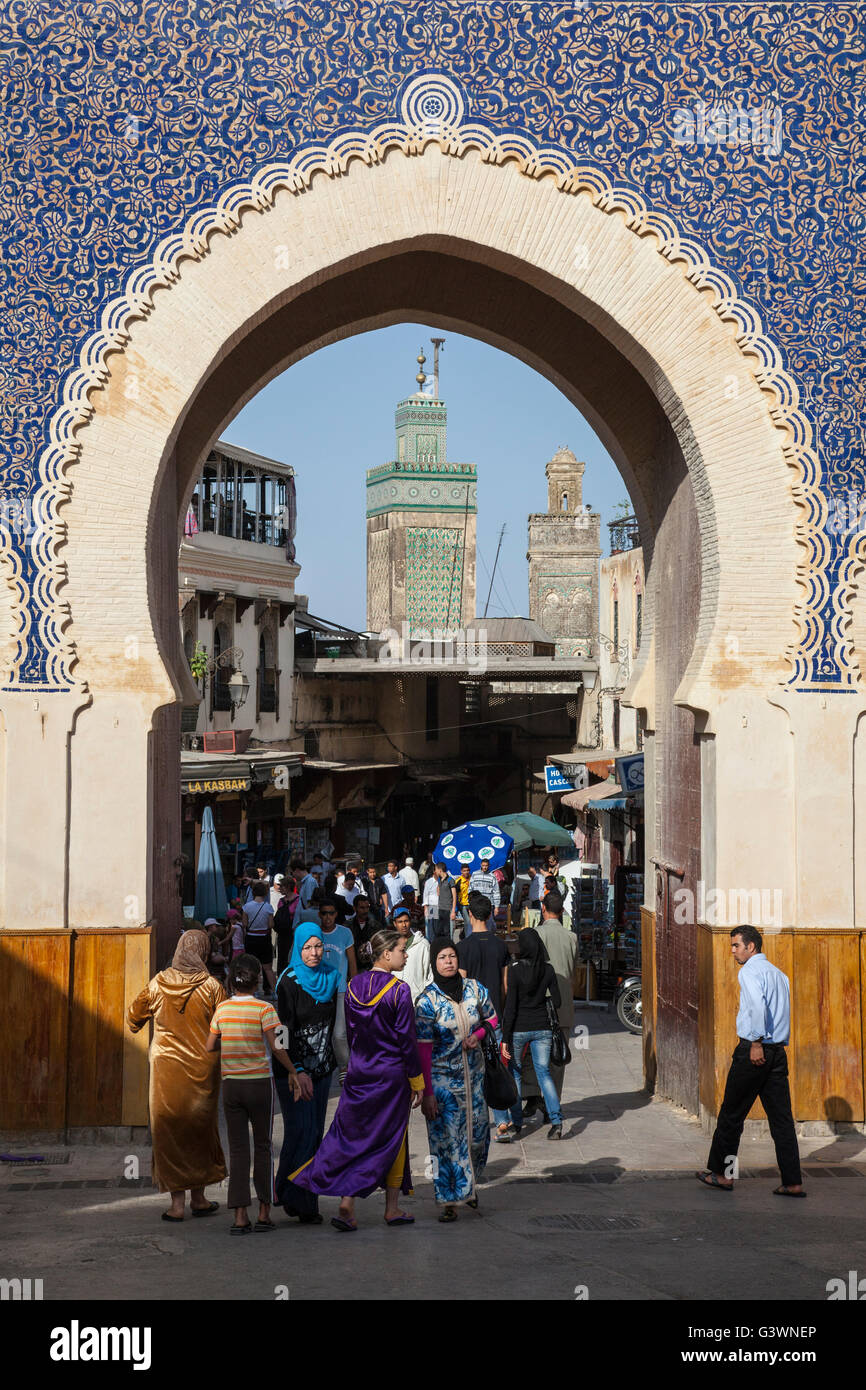 Bab Boujloud " Blue Gate " in Fes, Morocco. Gate is the entrance to the ...