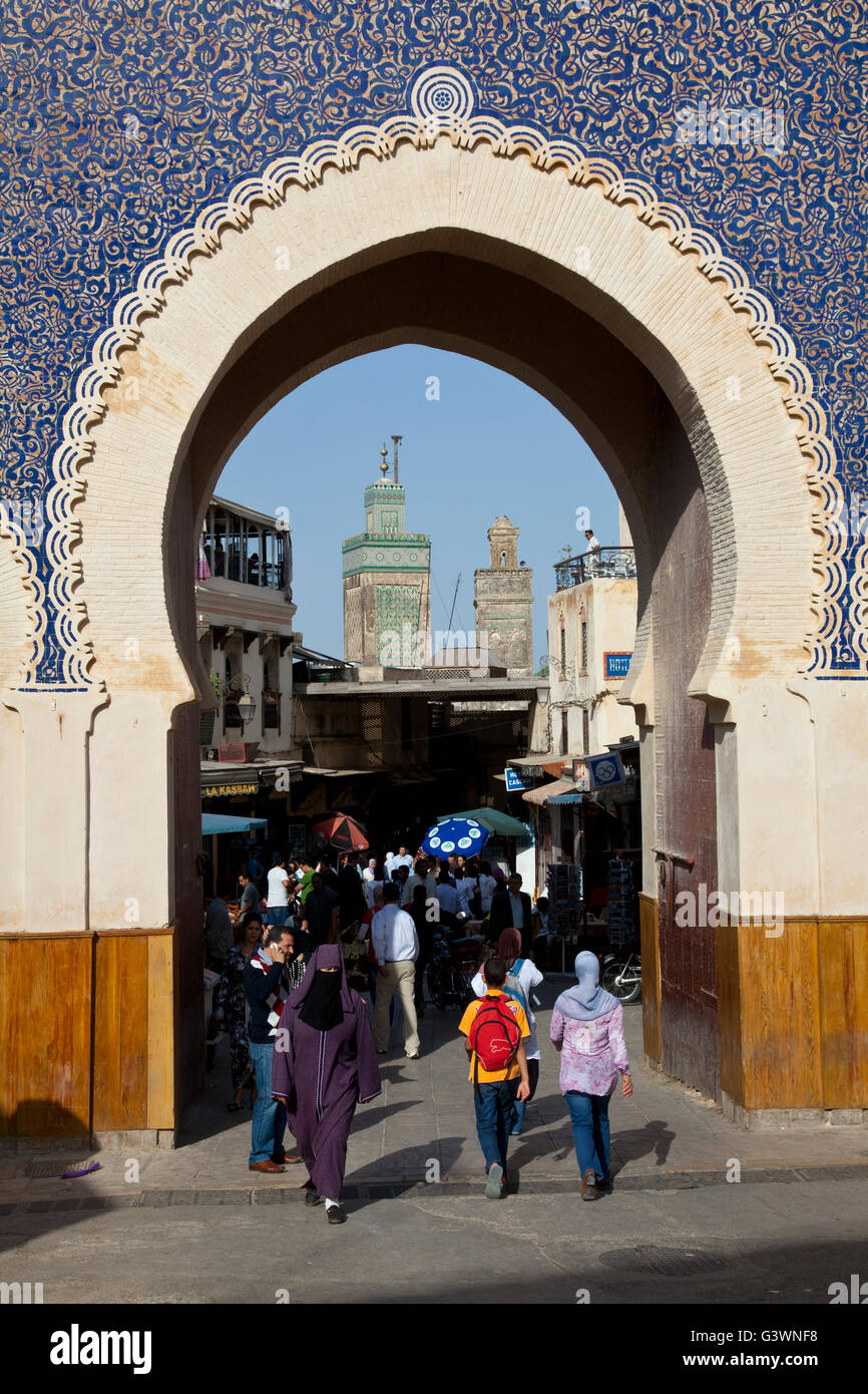 Bab Boujloud " Blue Gate " in Fes, Morocco. Gate is the entrance to the ...