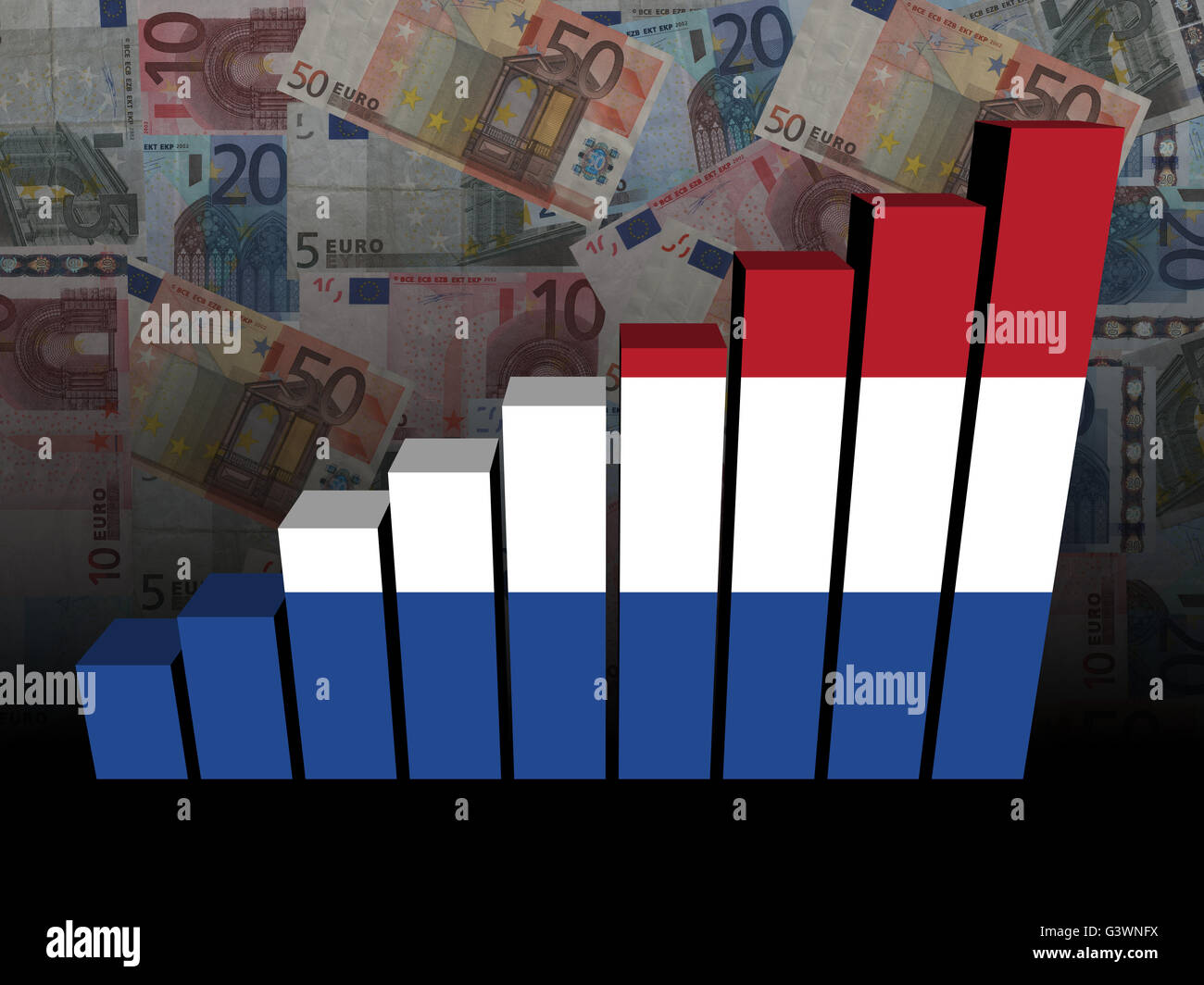 Dutch flag bar chart over euros illustration Stock Photo - Alamy