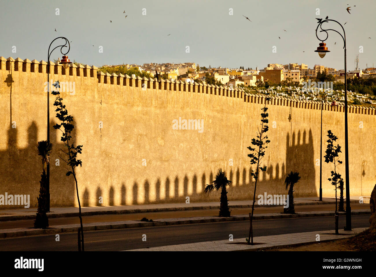 City walls at sunset in Fez ( Fes Fas ) city, UNESCO heritage site in ...