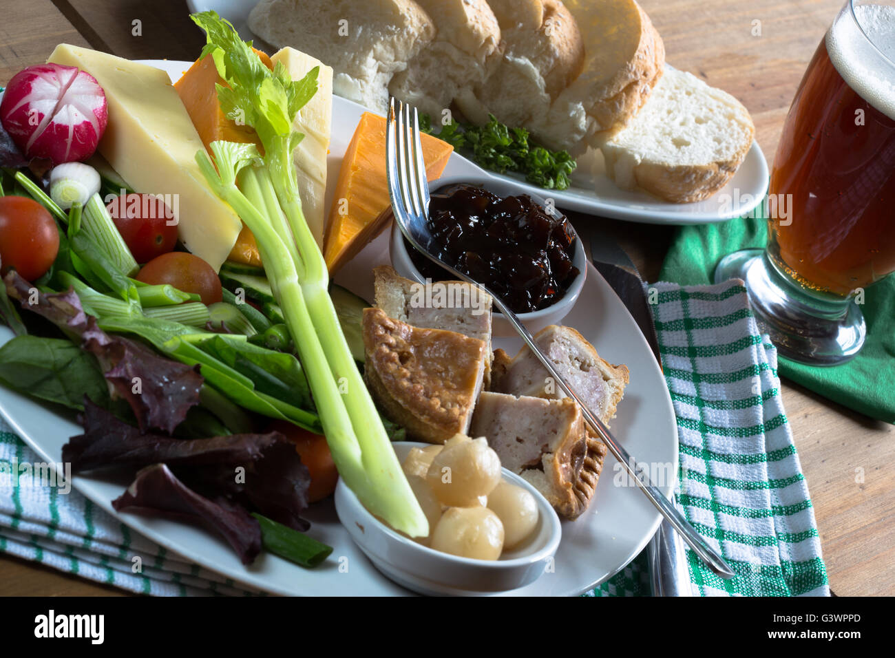 A classic English summer Ploughmans lunch taken in Durham England Stock ...