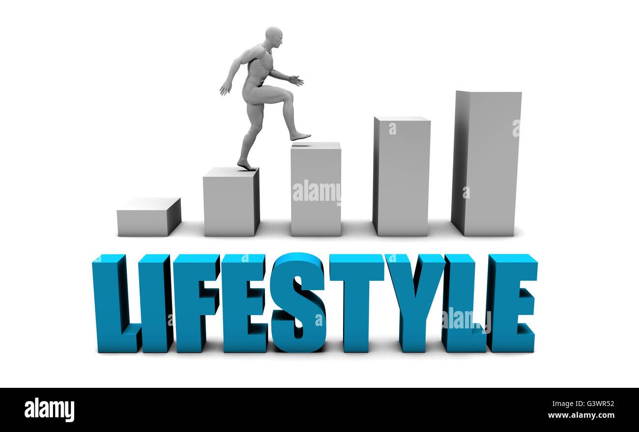 Lifestyle 3D Concept in Blue with Bar Chart Graph Stock Photo - Alamy