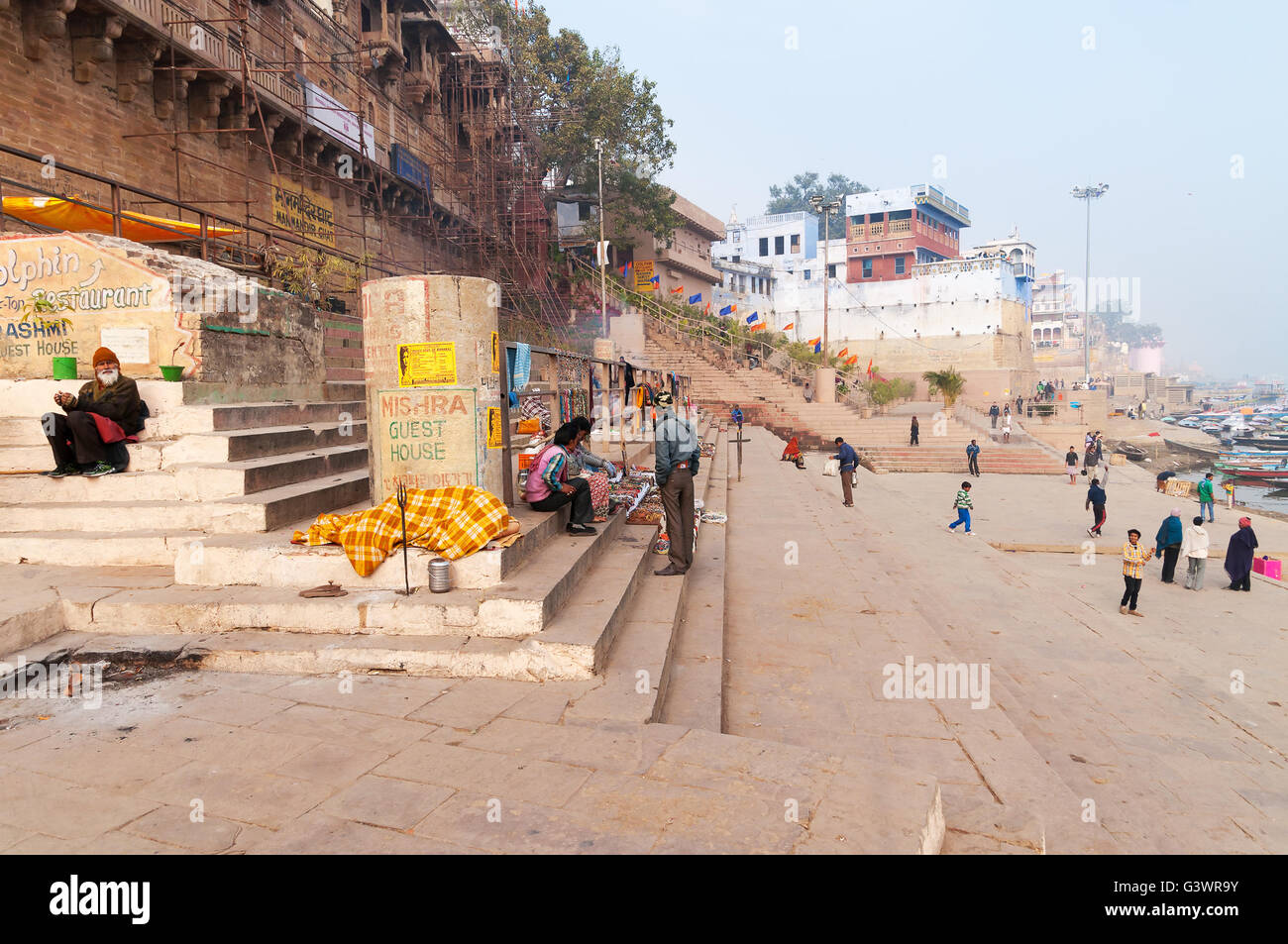 Manmandir Ghat in Varanasi on the Ganges River. Uttar Pradesh Stock ...