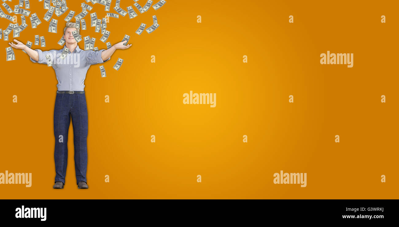 Man Catching Money Falling From the Sky in US Dollars Stock Photo - Alamy