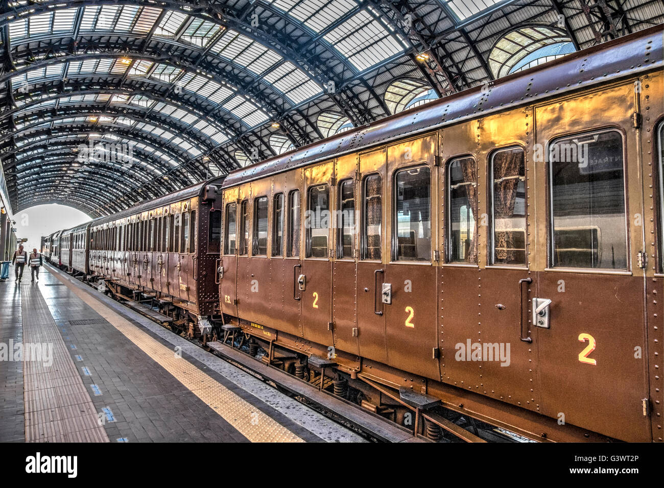 Italy, Lombardy, Milano Centrale railway station, historic train for ...
